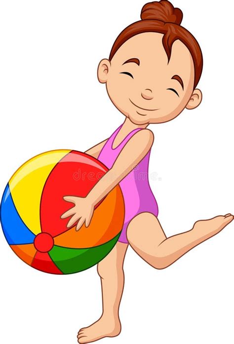 Cartoon Happy Girl Holding A Beach Ball Vektor Abbildung Illustration Von Aufblasbar Meer