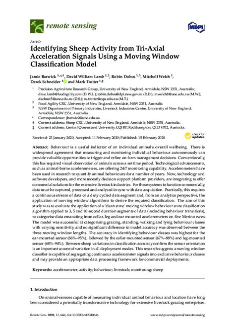 Pdf Identifying Sheep Activity From Tri Axial Acceleration Signals