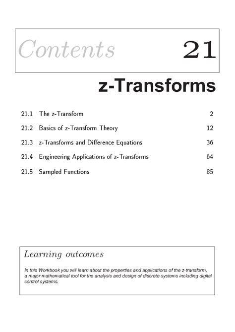 Z Transforms Detailed Notes On The Z Transform Contentscontents Z Transforms 21 The