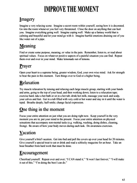 Improve The Moment Worksheet Dbt Self Help Worksheets Fichas Dbt