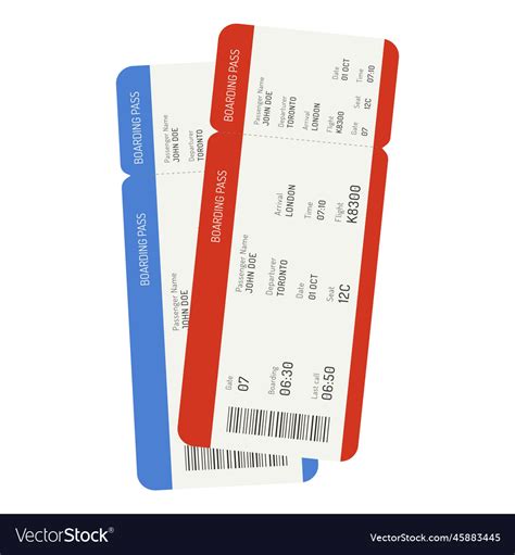 Two Isolated Airline Boarding Pass In Cartoon Vector Image