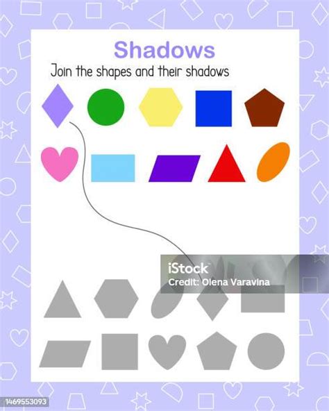 기하학은 다채로운 기호와 그림자 일치 게임 인쇄 가능한 워크시트 교육 레저 퍼즐 게임 벡터 일러스트 레이 션 초등학교 유치원 유치원을 위한 교사 리소스 모양 교육에 대한