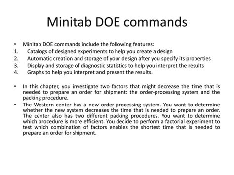 Design Of Experiments By Minitab Pptx Logistics Business