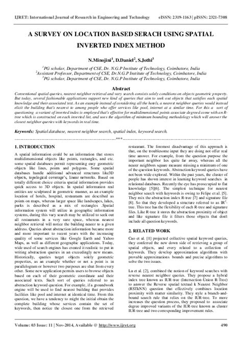 Pdf A Survey On Location Based Serach Using Spatial Inverted Index Method Esat Journals