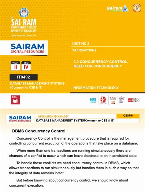 Concurrency Control Need For Concurrency Pdf Database Transaction Databases
