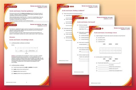 Acids And Bases Review My Learning 1416 Years Resource Worksheets Library