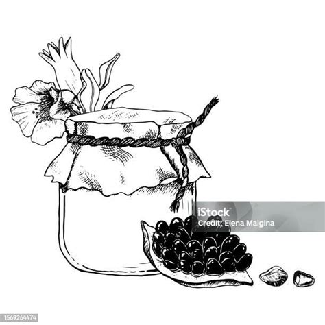 꿀 항아리 석류 열매 꽃 나뭇잎이 있는 벡터 해피 로쉬 하샤나 인사말 템플릿은 유대인의 새해와 욤 키푸르를 위한 검은색과 흰색 선 삽화를 그립니다 공휴일에 대한 스톡 벡터