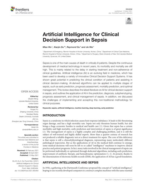 Pdf Artificial Intelligence For Clinical Decision Support In Sepsis