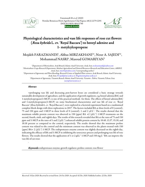 Pdf Physiological Characteristics And Vase Life Responses Of Rose Cut