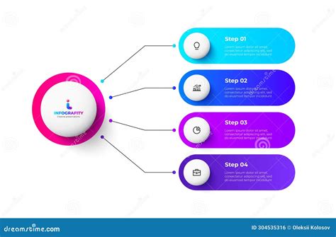 Flowchart Infographic Business Template Central Circle With 4 Rounded