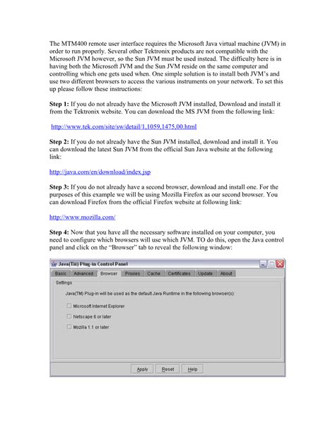 The Mtm400 Remote User Interface Requires The Microsoft Java Virtual Machine Jvm In Order Docest