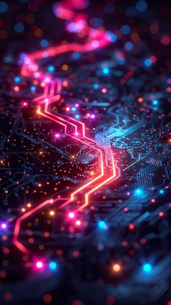 Bright Neon Circuit Board With Glowing Lines Premium Ai Generated Image