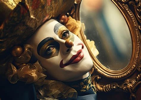 Premium Photo A Closeup Shot Of A Jesters Reflection In A Vintage Mirror Captured From A Side