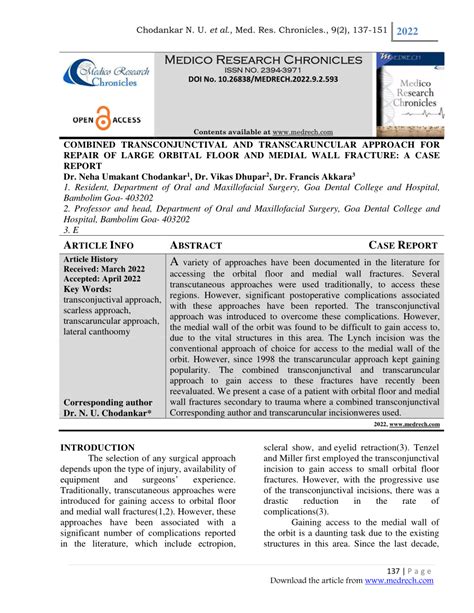 Pdf Combined Transconjunctival And Transcaruncular Approach For Repair Of Large Orbital Floor