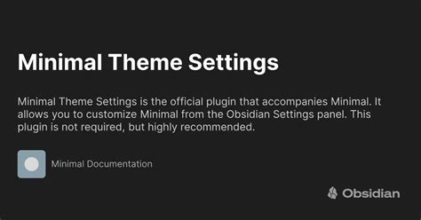 Minimal Theme Settings Minimal Documentation