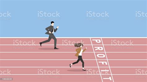 비즈니스 경쟁 개념입니다 사업가와 사업가 Profit 결승선에서 승리하기 위해 레이스 트랙에서 달리십시오 야망 열심히 일하고