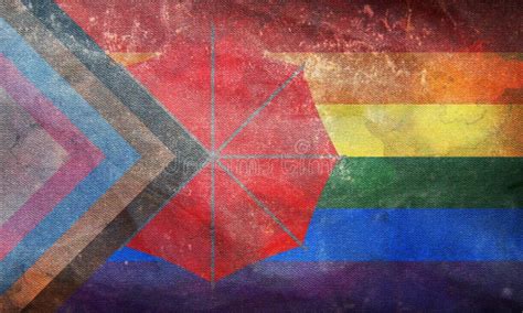Top View Of Retro Flag Of Sex Worker Inclusive Progress Pride With Grunge Texture No Flagpole