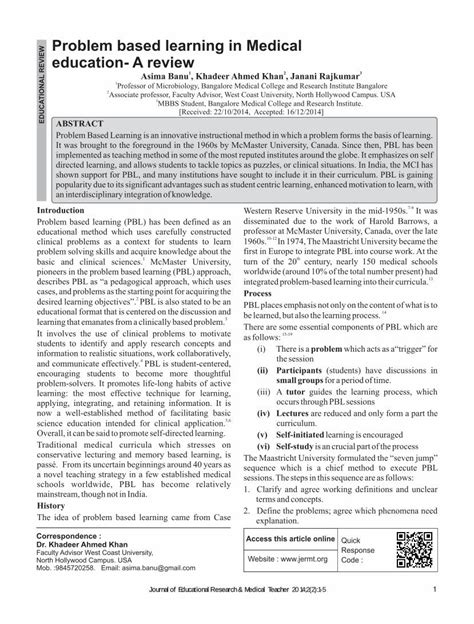 pdf problem based learning in medical education a review dokumen tips