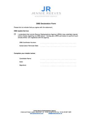 Fillable Online Jenniereeves Co DBS Declaration Form 0414 Bjenniereevesbbcobbukb
