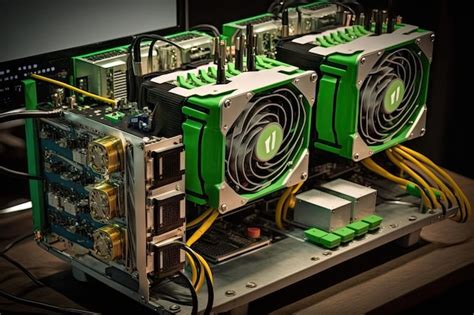 Premium Ai Image Bitcoin Mining Rig With Gpus And Coolers Running At