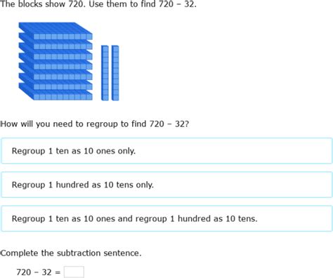 ixl use models to subtract numbers up to three digits with