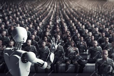 Premium Photo Humanoid Robot Performs From Podium In Front Of