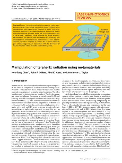 Manipulation Of Terahertz Radiation Using Metamaterials Pdf