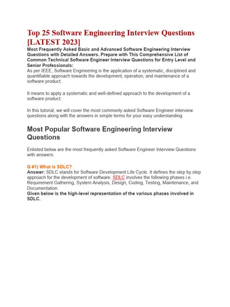 Se Top 25 Software Engineering Interview Theory Questions For