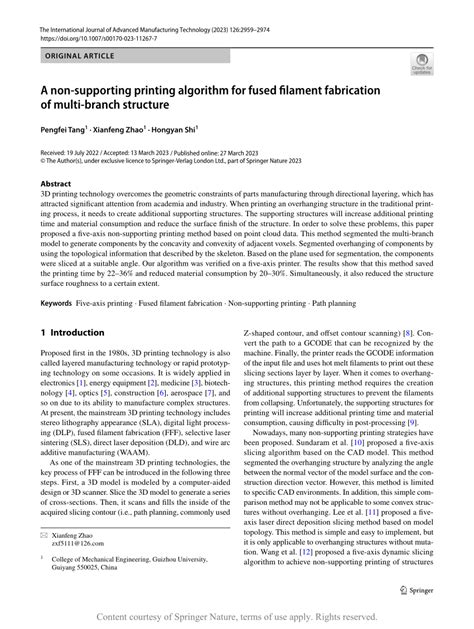 A Non Supporting Printing Algorithm For Fused Filament Fabrication Of