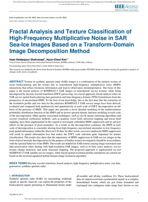 Pdf Fractal Analysis And Texture Classification Of High Frequency Multiplicative Noise In Sar