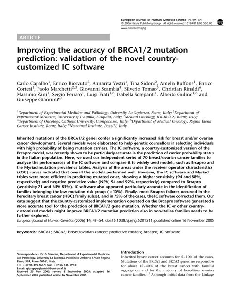 Pdf Improving The Accuracy Of Brca1 2 Mutation Prediction Validation Of The Novel Country