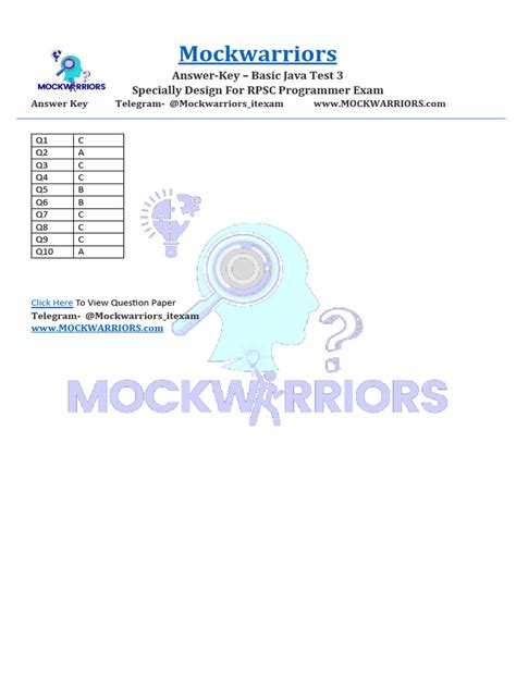 Mockwarriors Basic Java Test3 Answer Key Pdf Career And Growth
