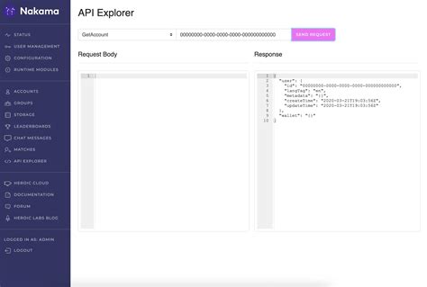 API Explorer Heroic Labs Documentation