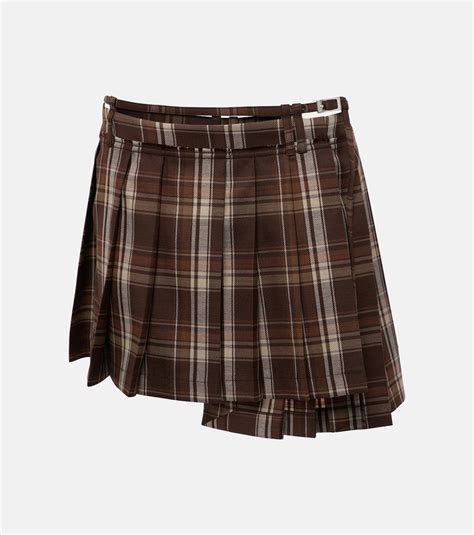 Pleated Plaid Wool Blend Miniskirt In Brown Acne Studios Mytheresa