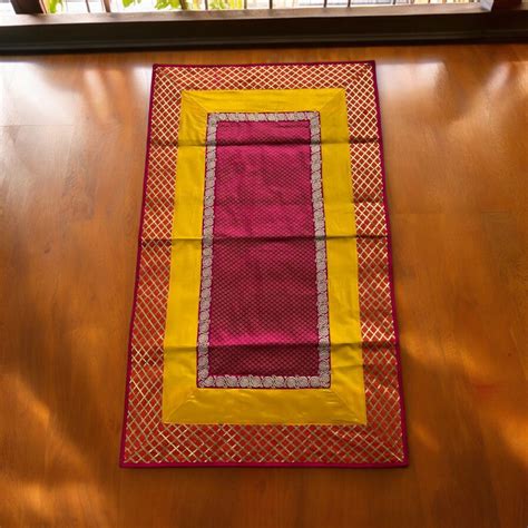 Red And Yellow Runner Traditional Handcrafted Indian Seating Mat The