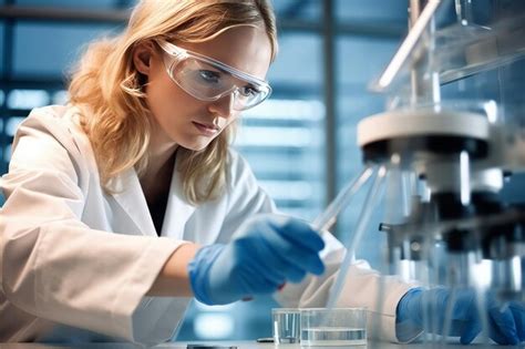 Premium Photo A Female Scientist Working On A Glass Tube In A Lab