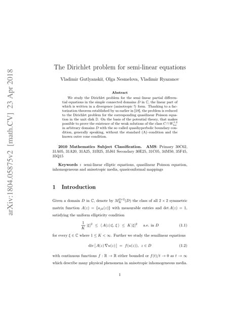 Pdf The Dirichlet Problem For Semi Linear Equations
