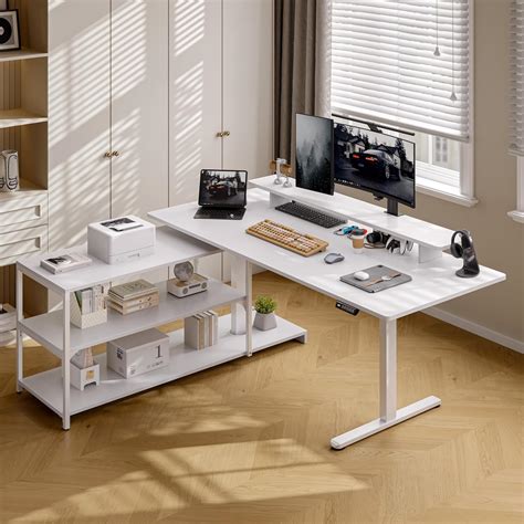 Onbrill L Shaped Standing Desk With File Cabinet 63x24