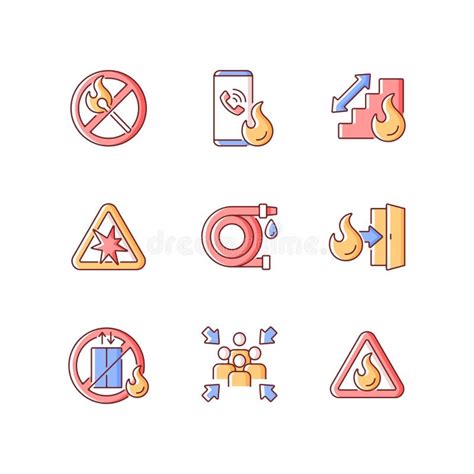 Fire Safety Guidelines Rgb Color Icons Set Stock Vector Illustration