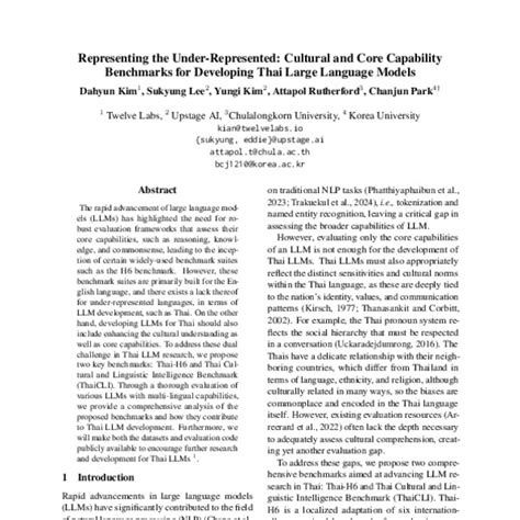 Representing The Under Represented Cultural And Core Capability Benchmarks For Developing Thai