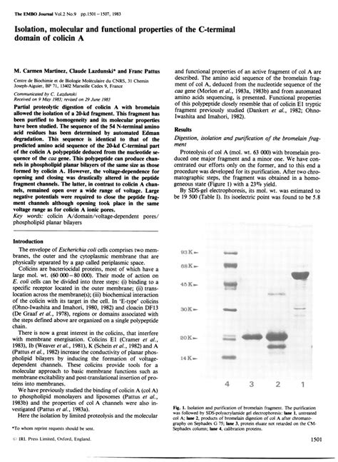 Pdf Isolation Molecular And Functional Properties Of The C Terminal Domain Of Colicin A