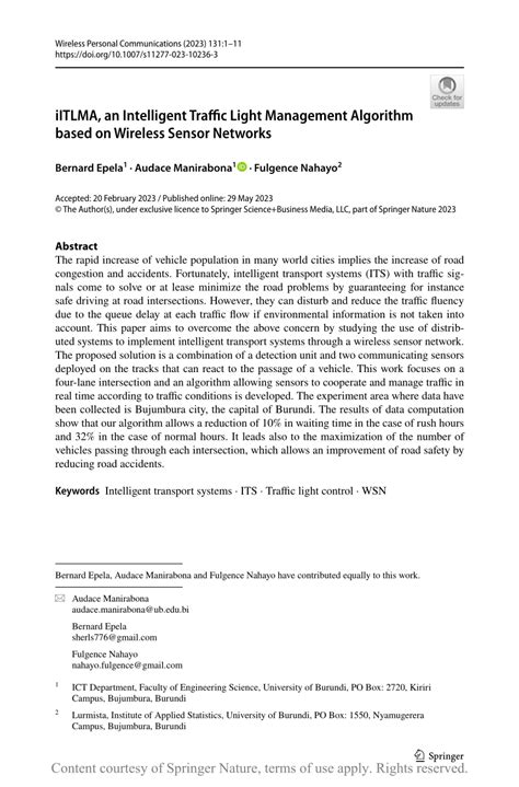 Iitlma An Intelligent Traffic Light Management Algorithm Based On