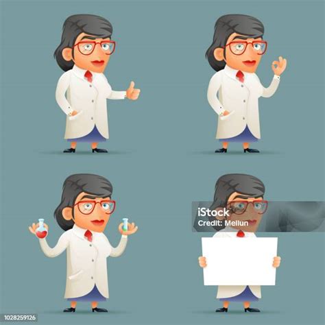 여성 교수 전문가 과학자 천재 캐릭터 아이콘 설정 복고 만화 디자인 벡터 일러스트 레이 션 건강관리와 의술에 대한 스톡 벡터 아트 및 기타 이미지 건강관리와 의술 과학
