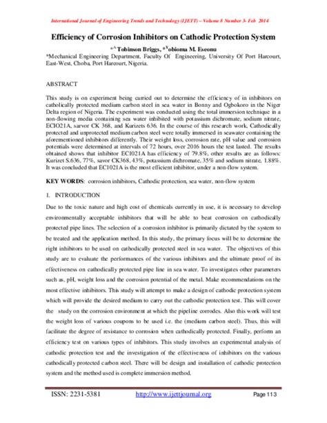 Pdf Efficiency Of Corrosion Inhibitors On Cathodic Protection System