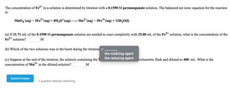 Solved The Concentration Of Fe In A Solution Is Determined Chegg