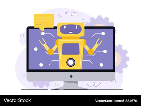 Bot At Computer Virtual Assistant In Chat Vector Image