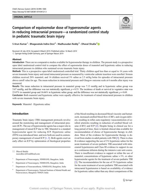 Comparison Of Equiosmolar Dose Of Hyperosmolar Agents In Reducing