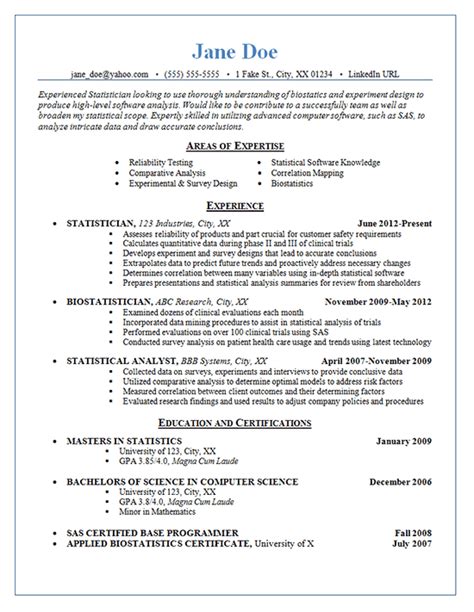 Statistician Resume Example Statistics Experimental Design