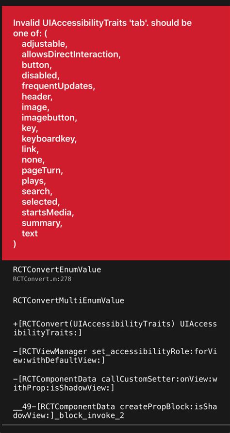 React Native After Updating Pod I Got This Error Invalid UIAccessibilityTraits Tab Stack