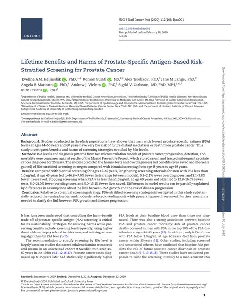 Pdf Lifetime Benefits And Harms Of Psa Based Risk Screening For